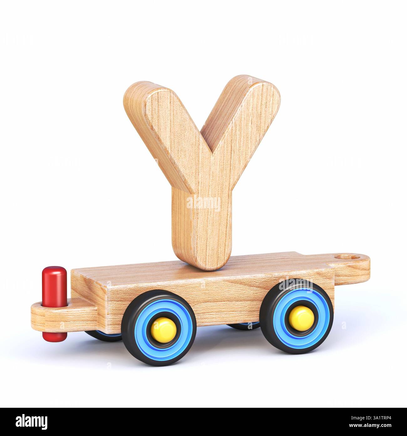 Wooden toy train font Letter Y 3D rendering illustration isolated on white background Stock ...