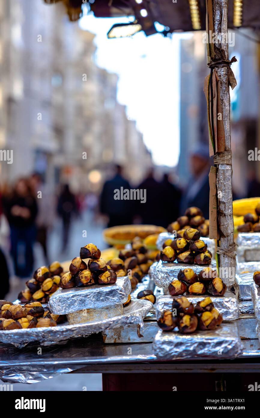 Roasted chestnuts on the cart in Istiklal Street in Istanbul. Turkish ...