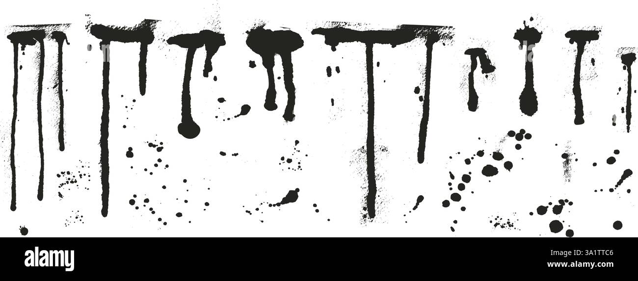 Paint spray splatters set. Grunge graffiti splashes and drips pack. Ink ...