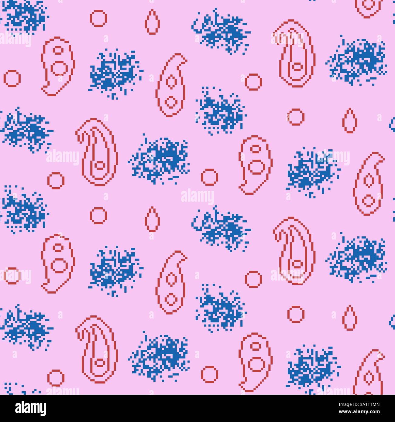 Pixel art paisley seamless pattern. Blue and pink indian ornament and ...