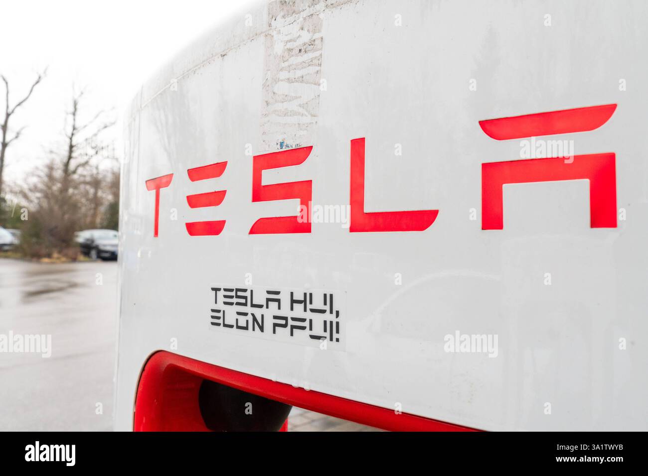 Bavaria, Germany - March 10, 2025: A Tesla Supercharger with a critical ...