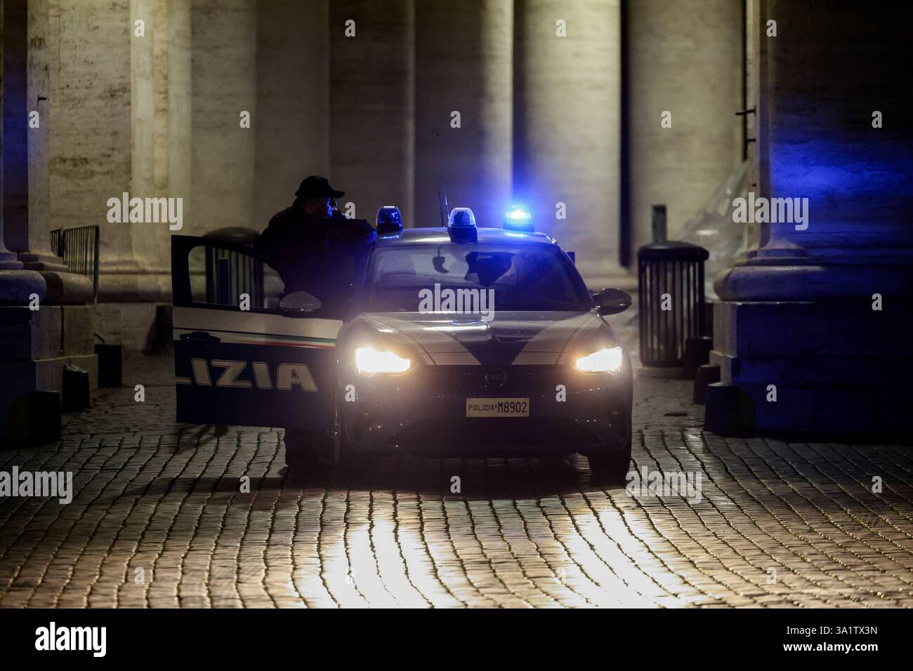 Vatican, Italy. 09th Mar, 2025. Police car monitors the safety of the ...