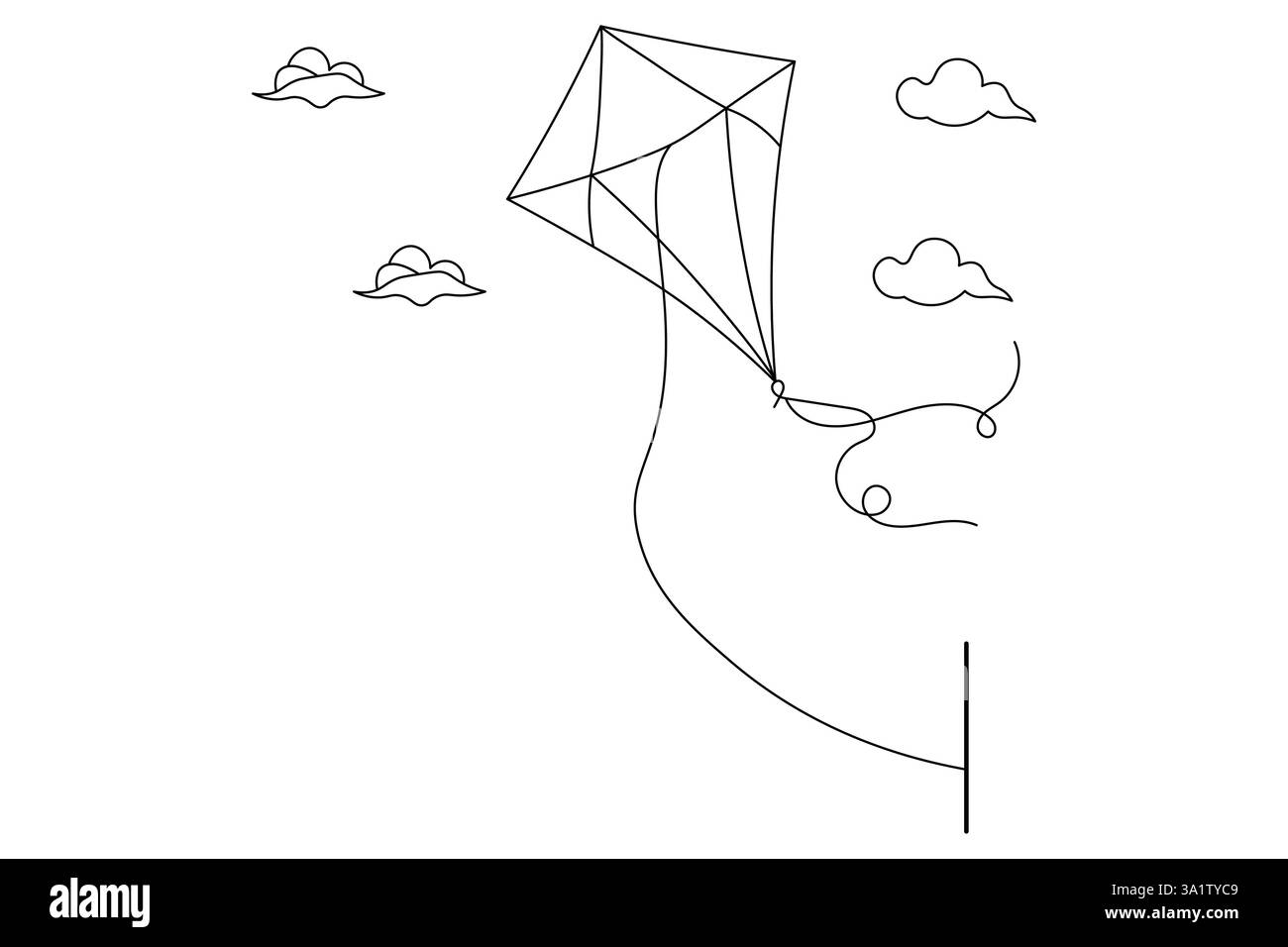Kite flying in the sky Continuous one line art drawing of scissors ...