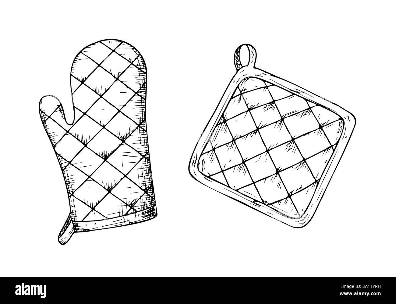 Vector pot holders, Glove potholder. Graphic ink Oven Mitt, kitchen ...