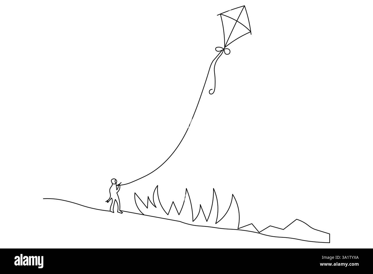 Kite flying in the sky Continuous one line art drawing of scissors ...