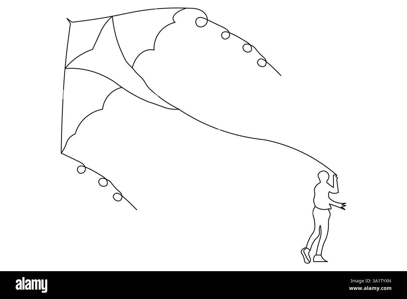 Kite flying in the sky Continuous one line art drawing of scissors ...