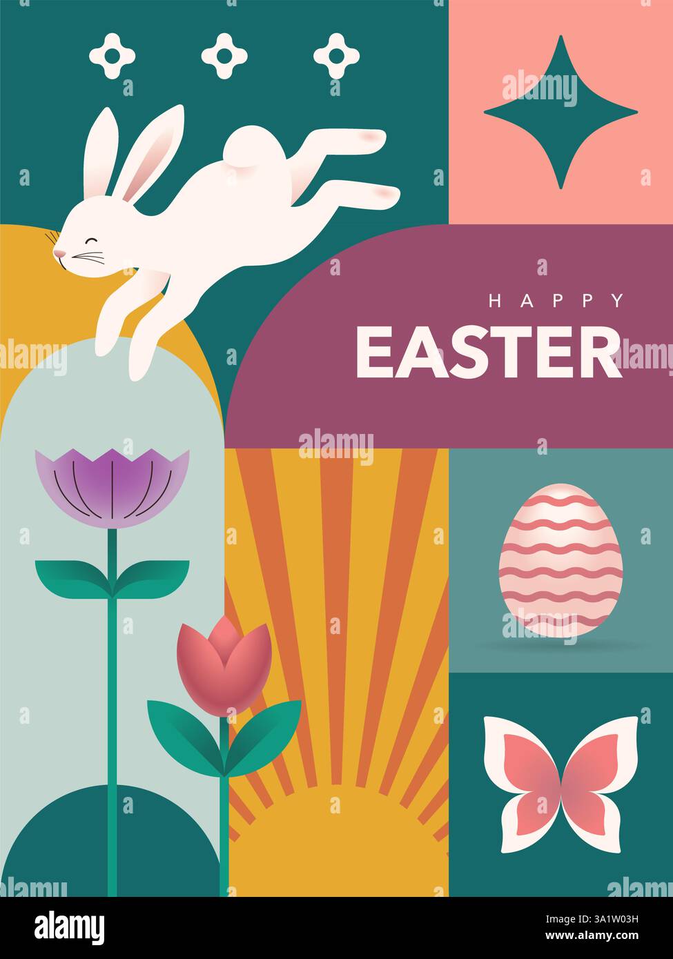 Minimalist Easter postcard or poster design template. Traditional ...