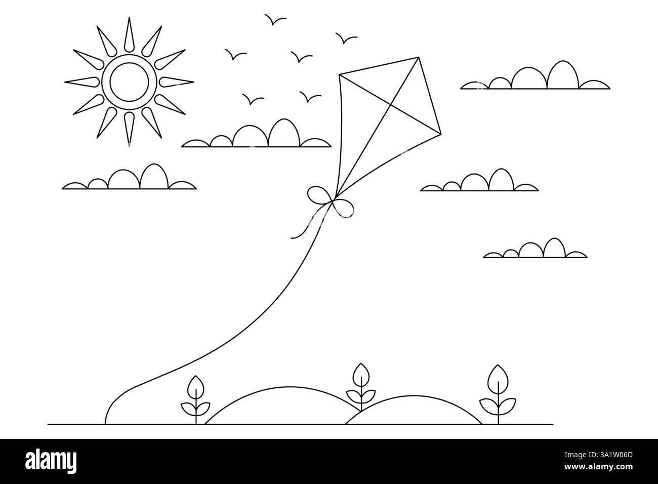 Kite flying in the sky Continuous one line art drawing of scissors ...