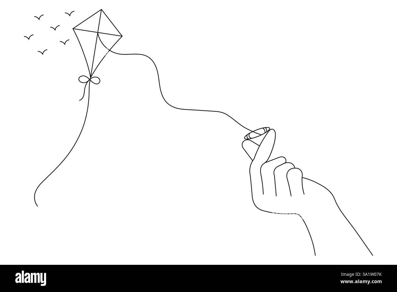 Kite flying in the sky Continuous one line art drawing of scissors ...