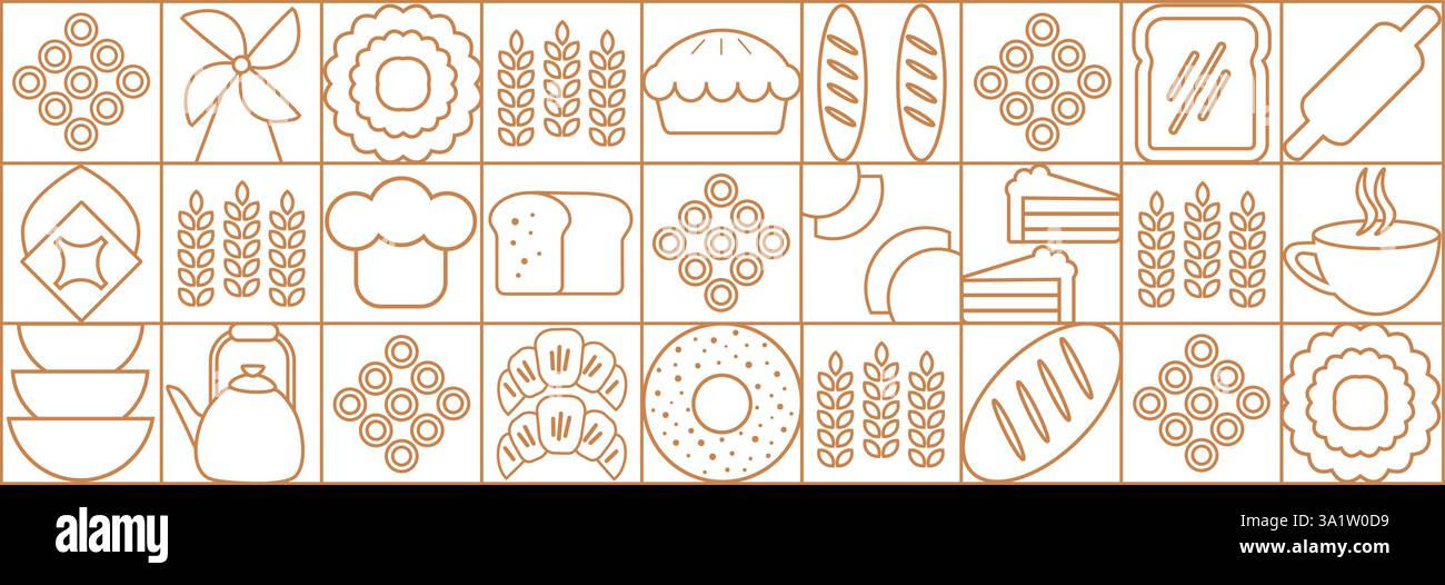 Abstract bakery menu background with line drawing. Geometric pattern ...
