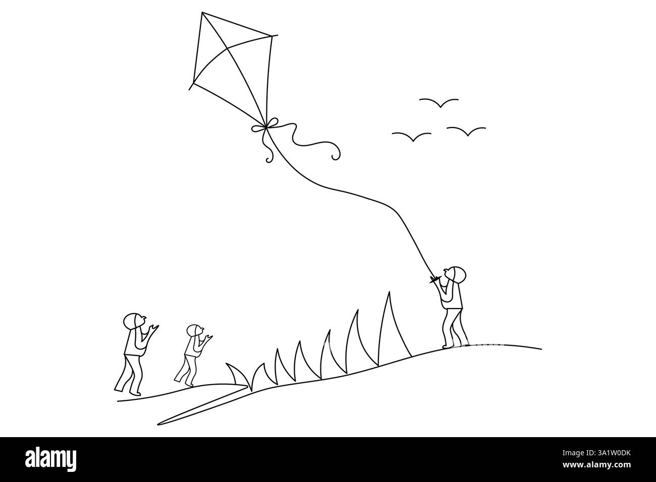 Kite flying in the sky Continuous one line art drawing of scissors ...