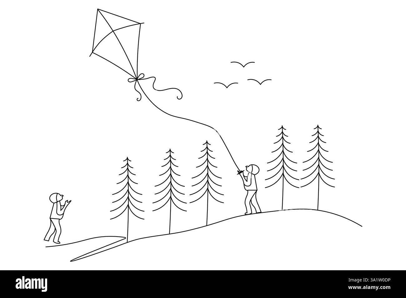 Kite flying in the sky Continuous one line art drawing of scissors ...