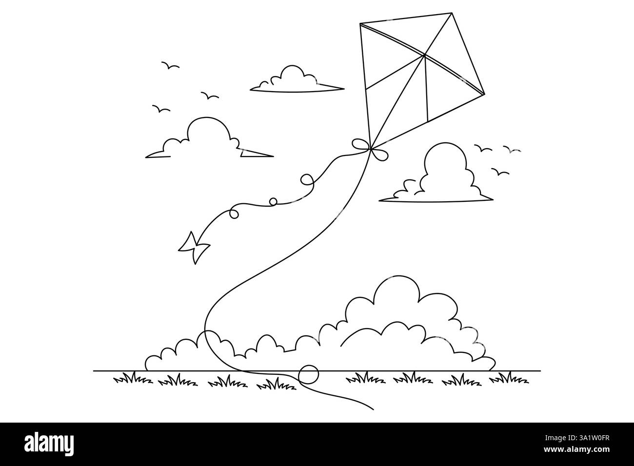 Kite flying in the sky Continuous one line art drawing of scissors ...