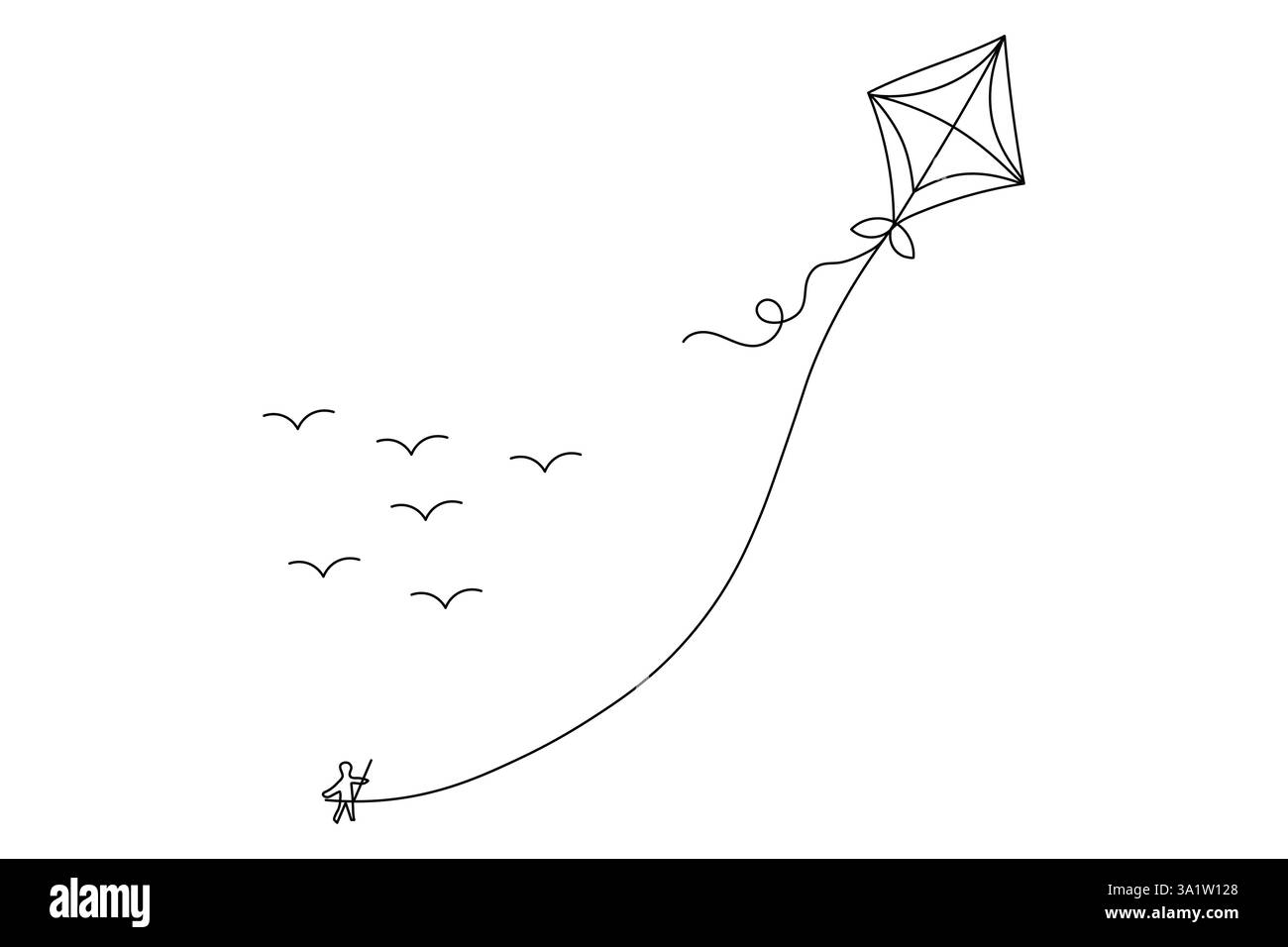 Kite flying in the sky Continuous one line art drawing of scissors ...