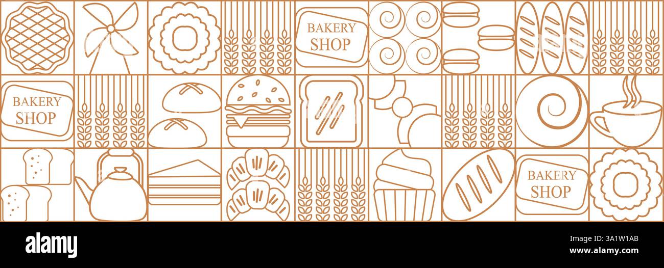 Abstract bakery menu background with line drawing. Geometric pattern ...