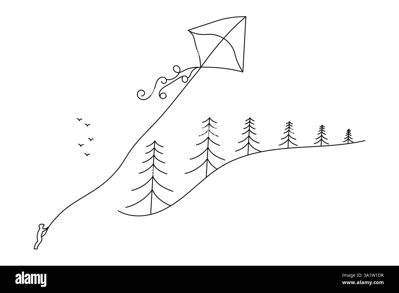 Kite flying in the sky Continuous one line art drawing of scissors ...