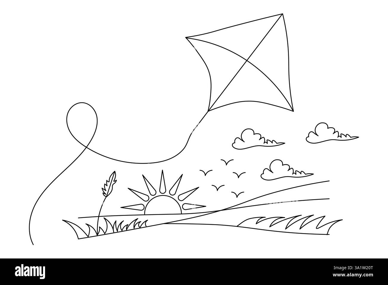Kite flying in the sky Continuous one line art drawing of scissors ...