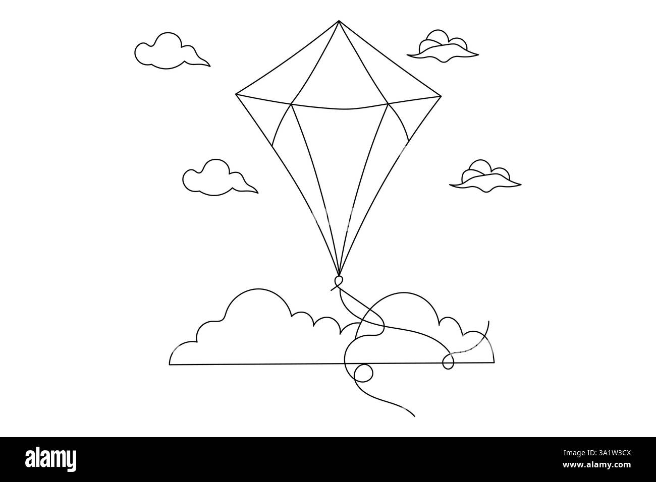 Kite flying in the sky Continuous one line art drawing of scissors ...