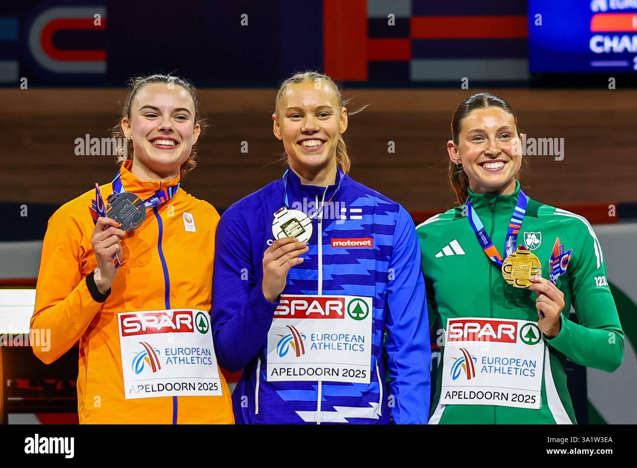 Apeldoorn, Netherlands, March 9th 2025: Silver medallist, Sofie Dokter of the Netherlands, gold ...