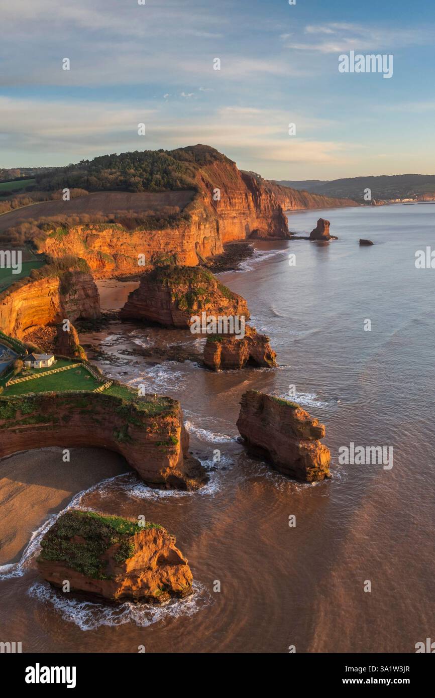 Aerial view of Ladram Bay on the East Devon coast, England. Winter ...