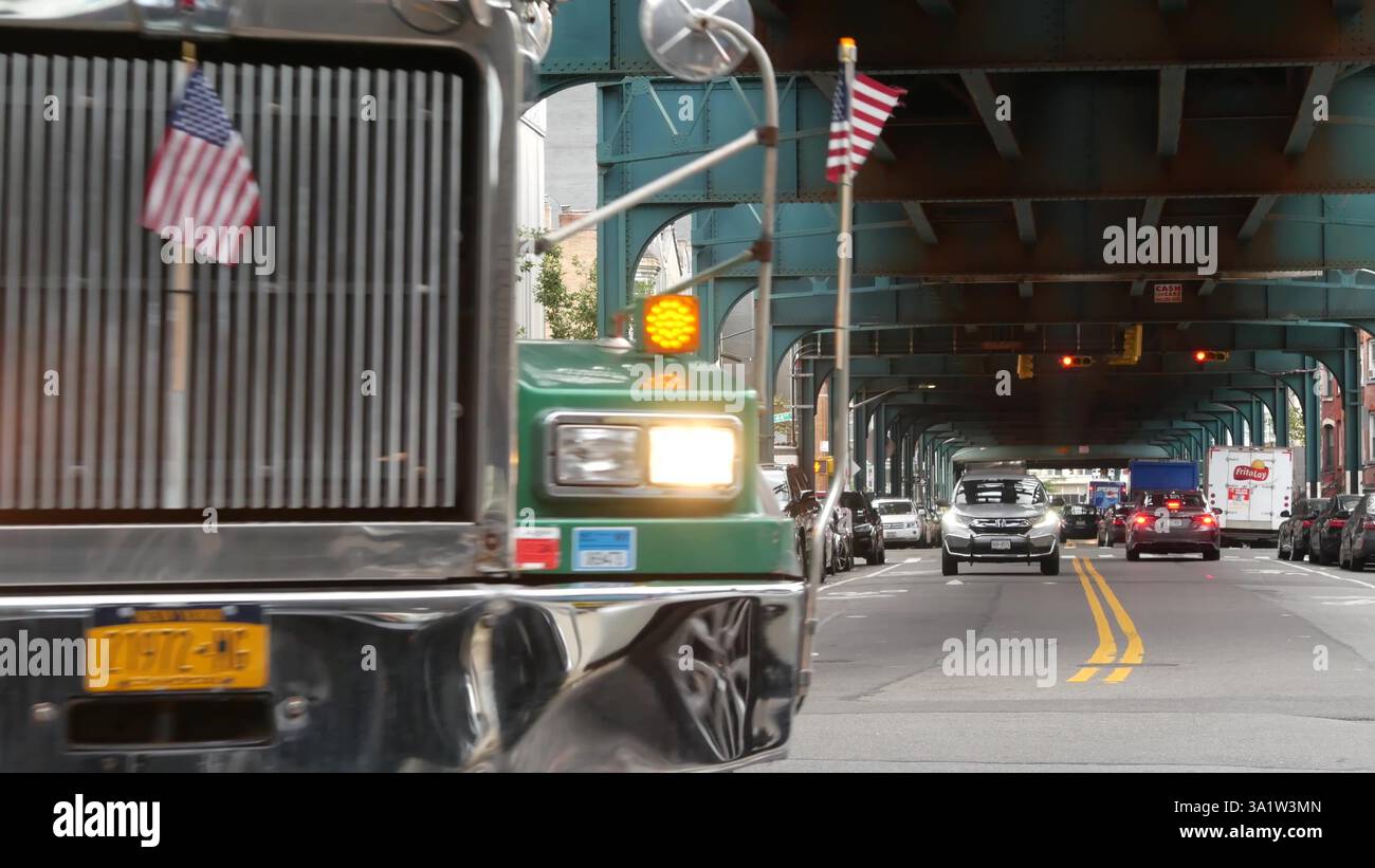 New York City, United States - 31 Aug 2023: Elevated subway above ...