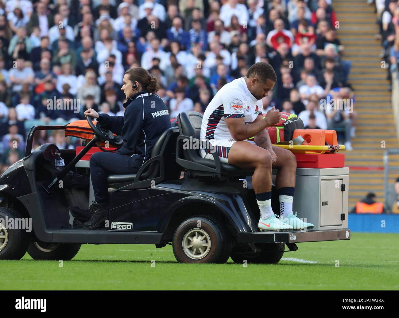 England's Ollie Lawrence(Bath Rugby) picks up a injury during Guinness ...