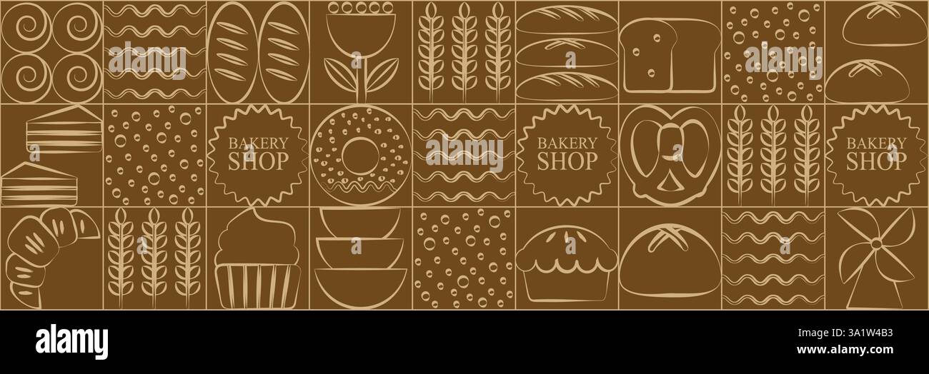 Abstract bakery menu background with line drawing. Geometric pattern ...