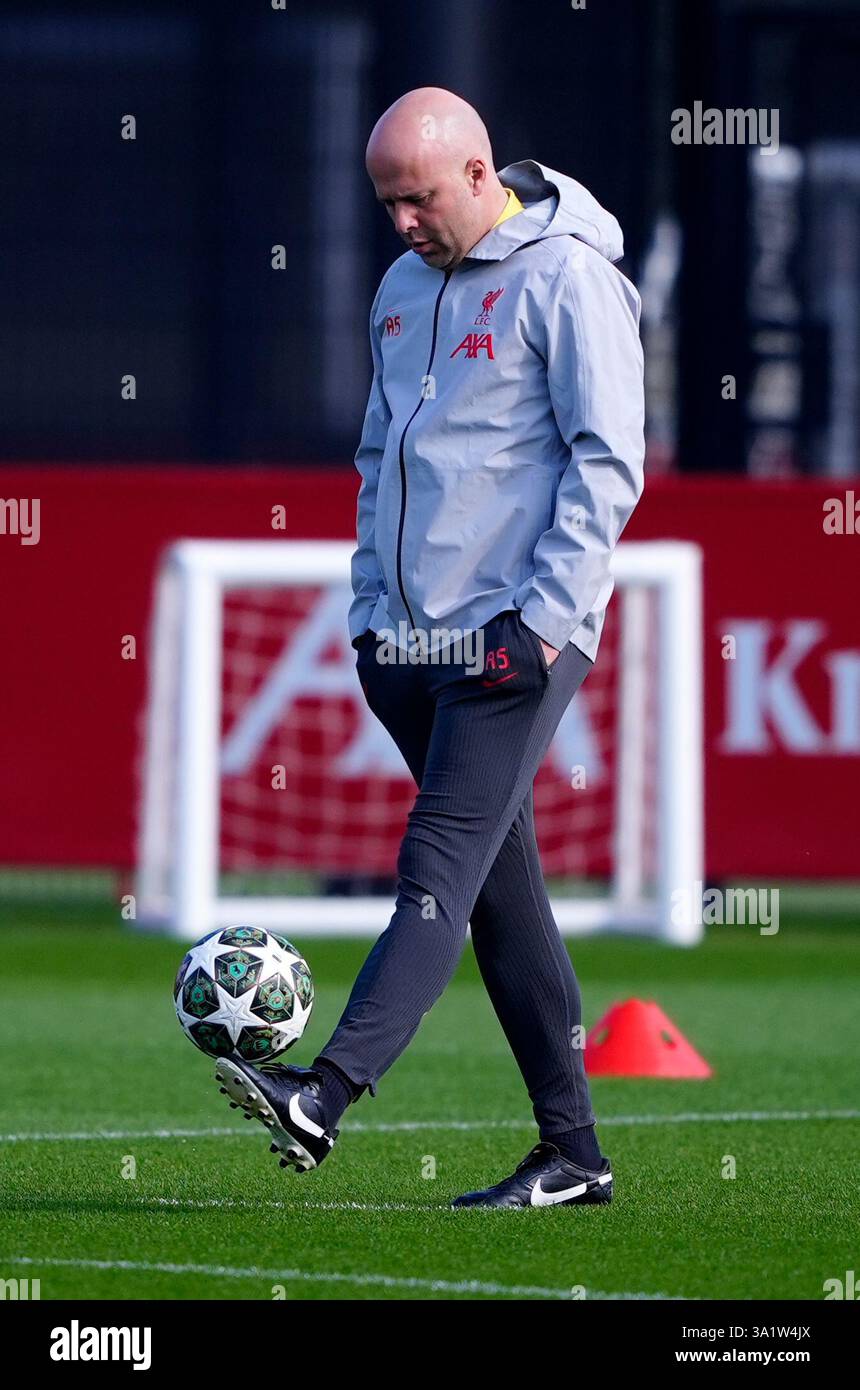 Liverpool manager Arne Slot during a training session at the AXA ...