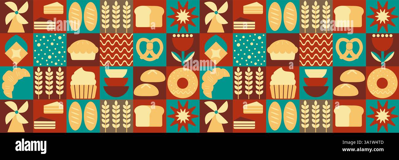 Abstract bakery menu background with line drawing. Geometric pattern ...