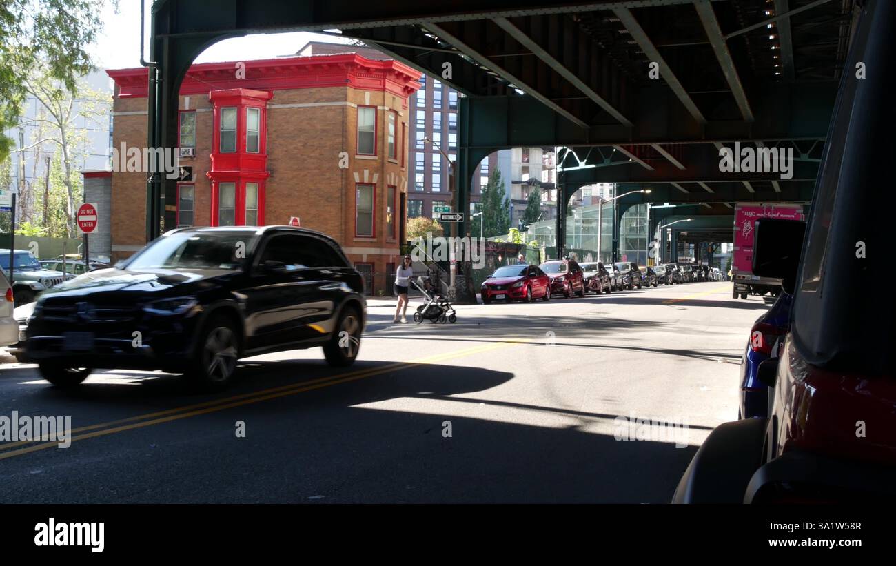 New York City, United States - 31 Aug 2023: Elevated subway above ...