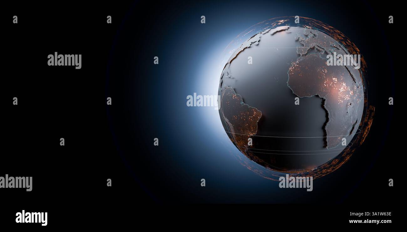 earth, glowing cities, worldwide connections, global network futuristic ...