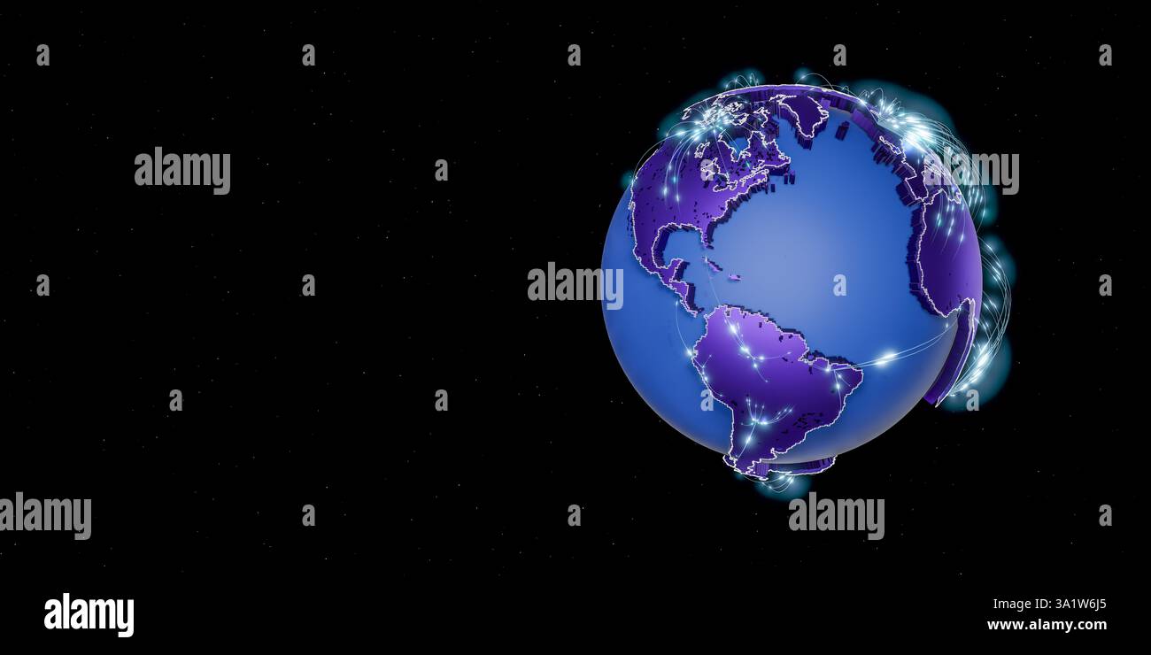 Futuristic 3D holographic Earth floating in deep black space ...
