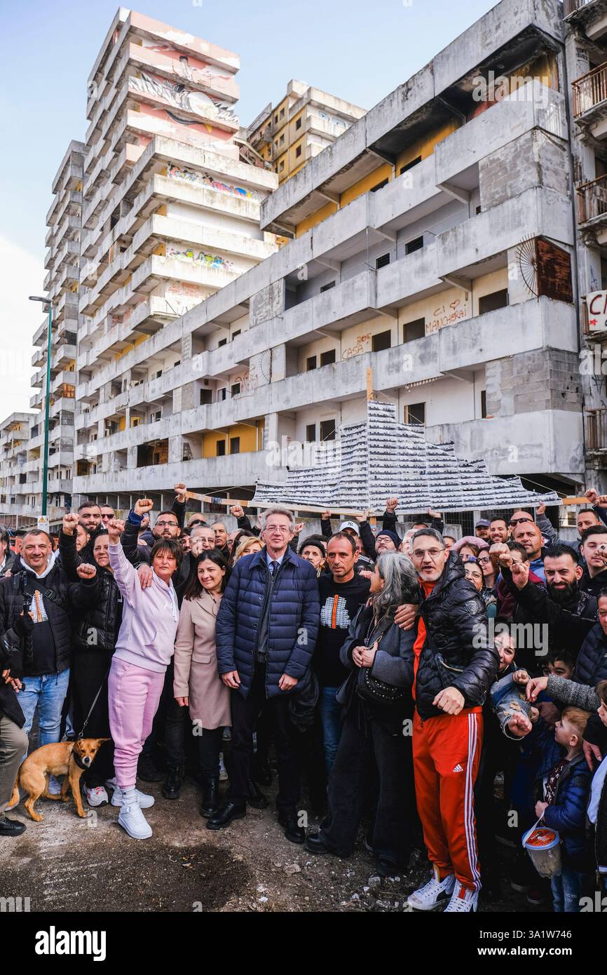 One of the so-called "Sails yellow of Scampia, a tower block known as a ...