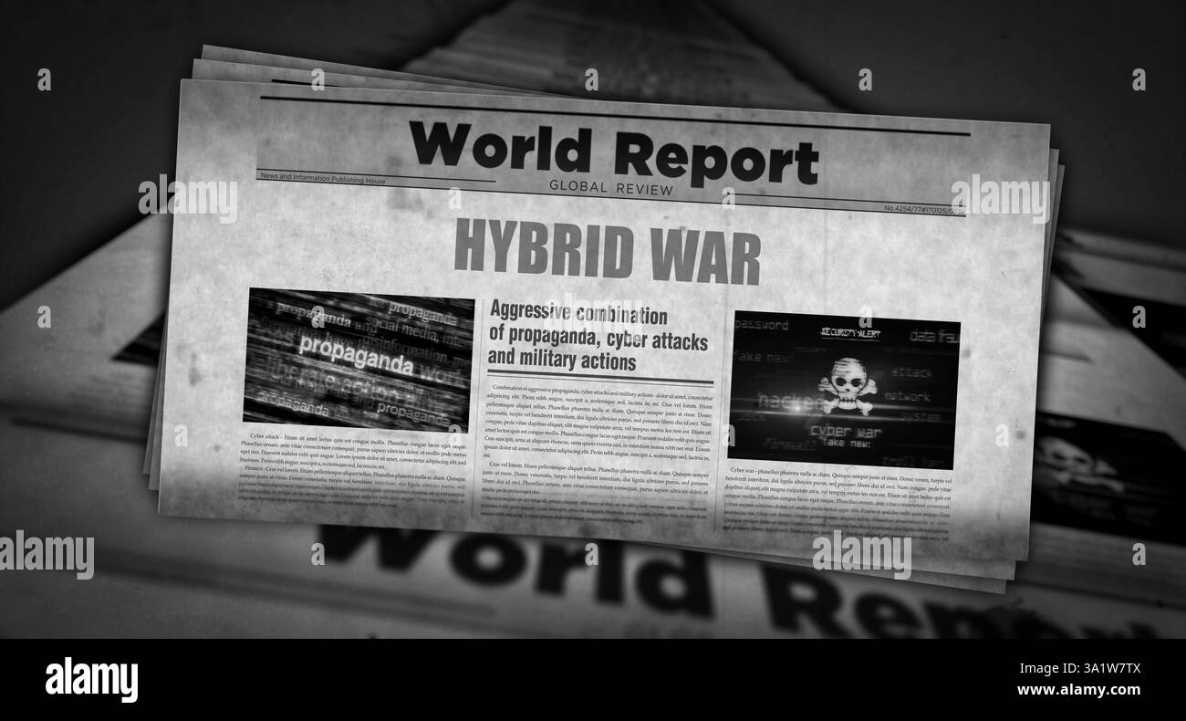 Hybrid war digital attack and cyber warfare vintage news and newspaper ...