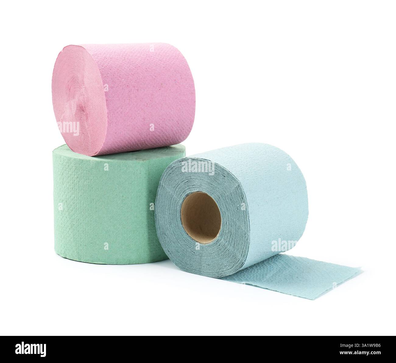 Colorful toilet paper rolls isolated on white Stock Photo - Alamy