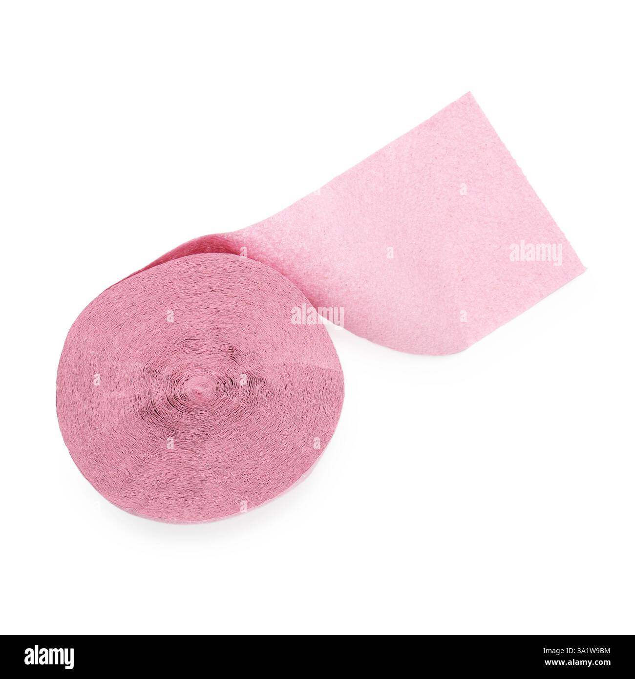 One pink toilet paper roll isolated on white, top view Stock Photo - Alamy