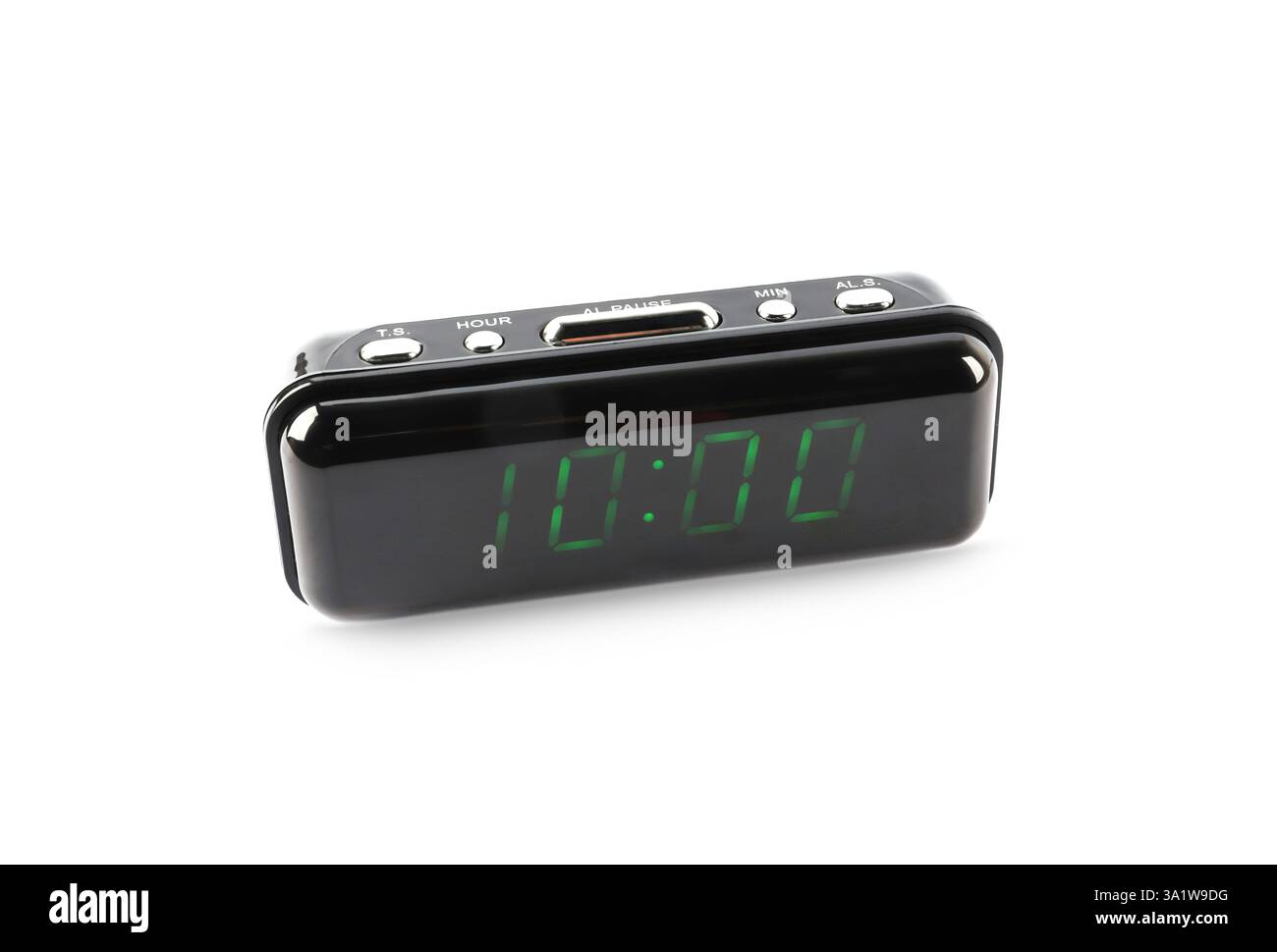 Digital alarm clock showing 10:00 o'clock on white background Stock ...