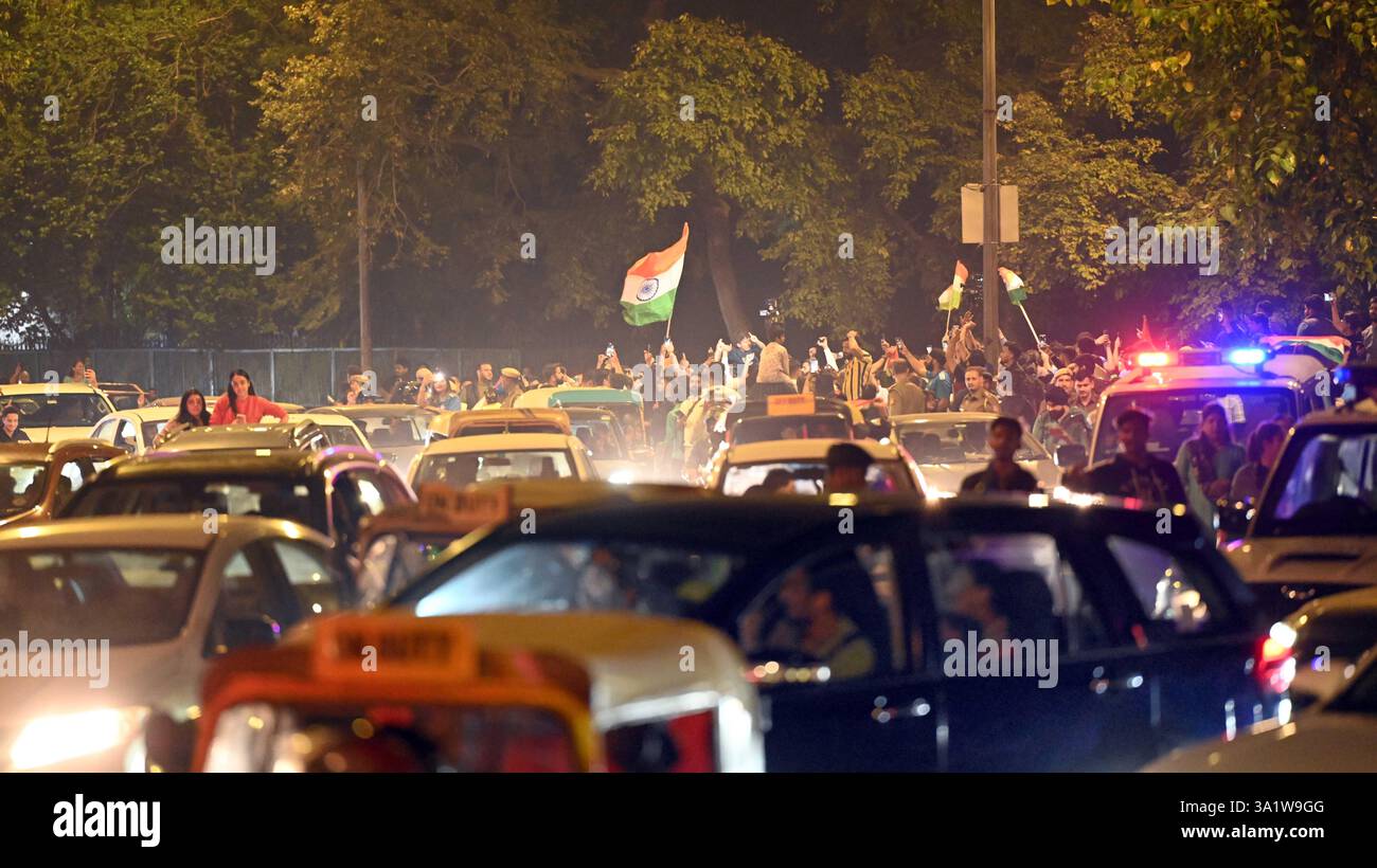 NEW DELHI, INDIA - MARCH 9: Cricket fans celebrates India winning the ...