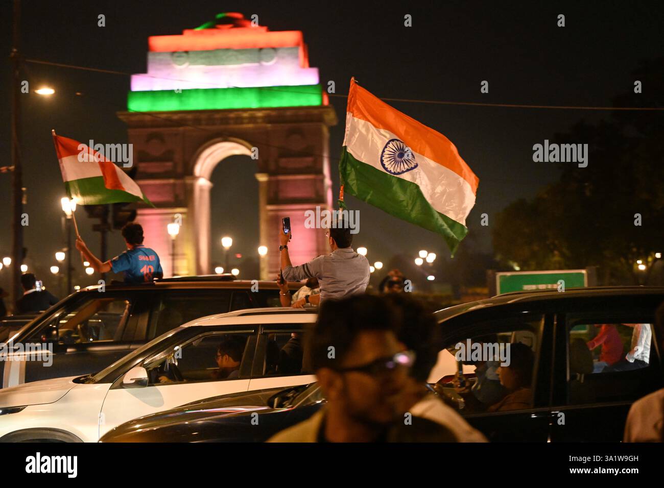 NEW DELHI, INDIA - MARCH 9: Cricket fans celebrates India winning the ...