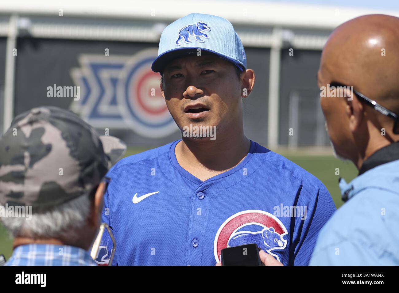 Chicago Cubs pitcher Shota Imanaga meets the press after throwing a ...