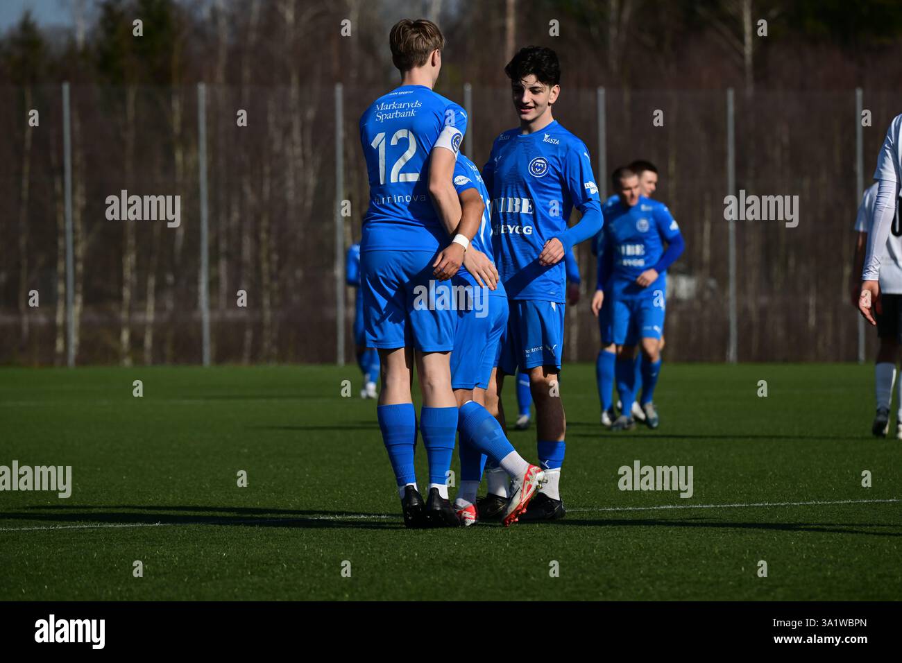 Markaryd, Kronoberg, Sweden. March 8 2025. Football match. Markaryd IF ...