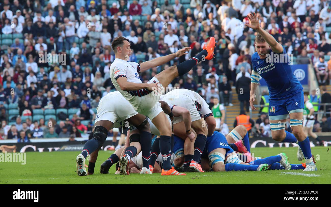 London, UK. 09th Mar, 2025. L-R England's Alex Mitchell(Northampton ...