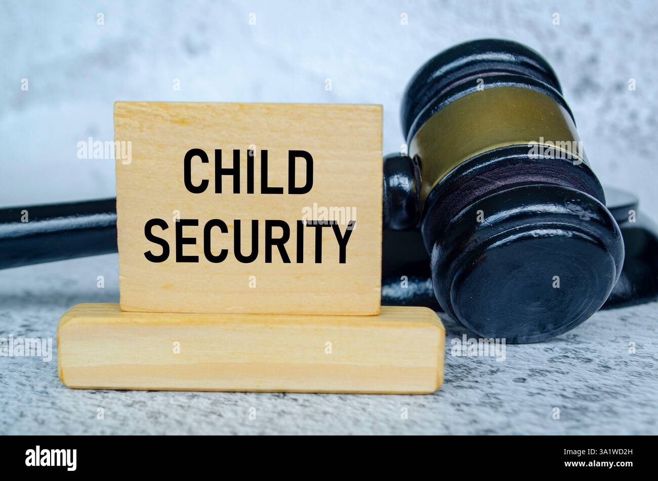 Child Security text on wooden blocks with lawyer gavel background ...