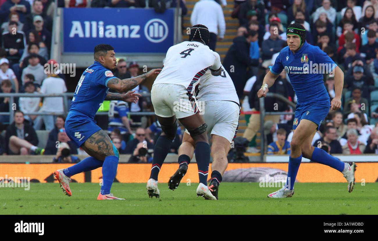 Monty Ioane of Italy (LEFT) in action during Guinness Men's Six Nations ...