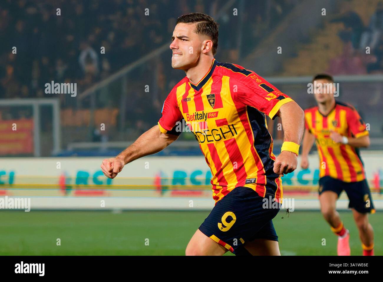 Lecce, Italy. 08th Mar, 2025. Nikola Krstovic of US Lecce celebrates ...