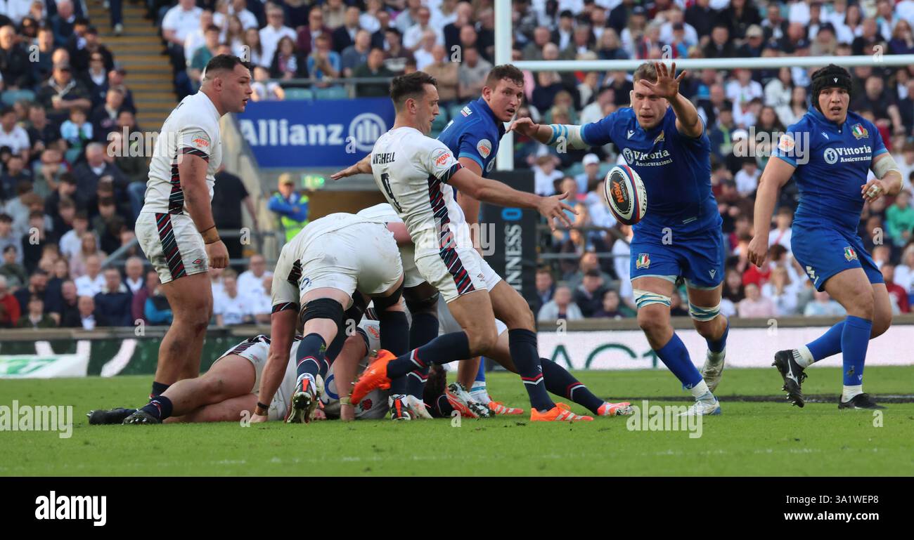 London, UK. 09th Mar, 2025. England's Alex Mitchell(Northampton Saints ...