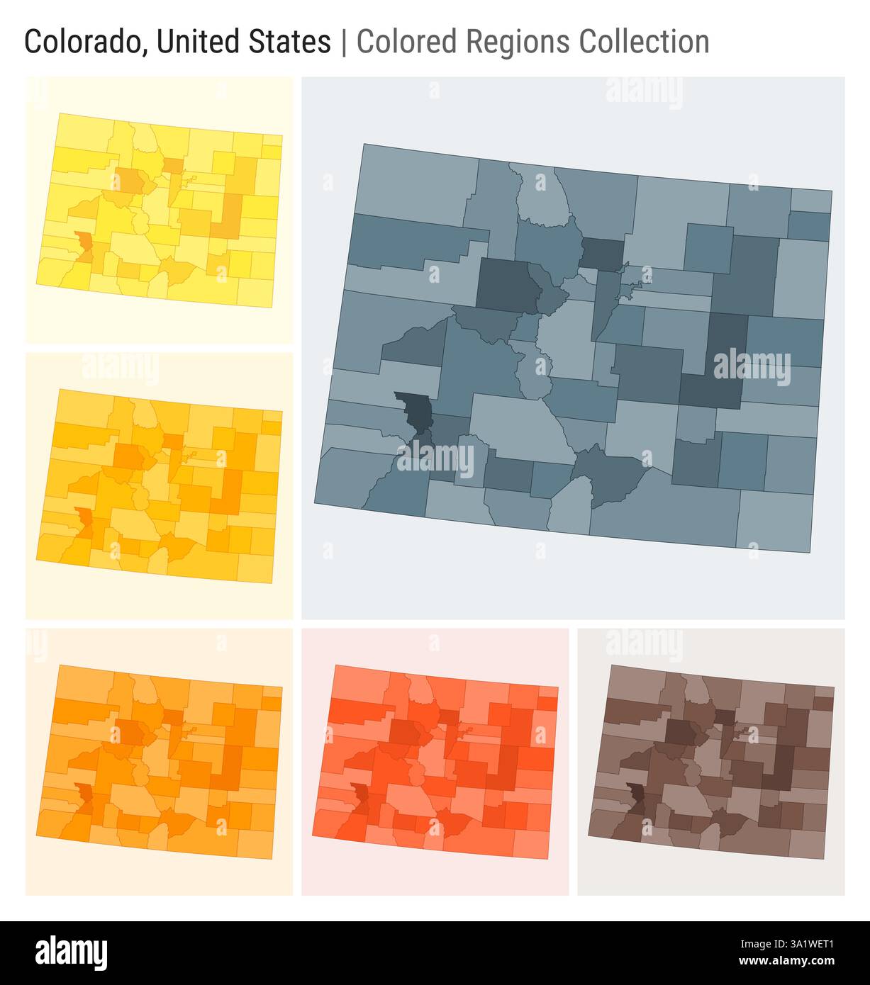 Colorado, United States. Map collection. State shape. Colored counties ...