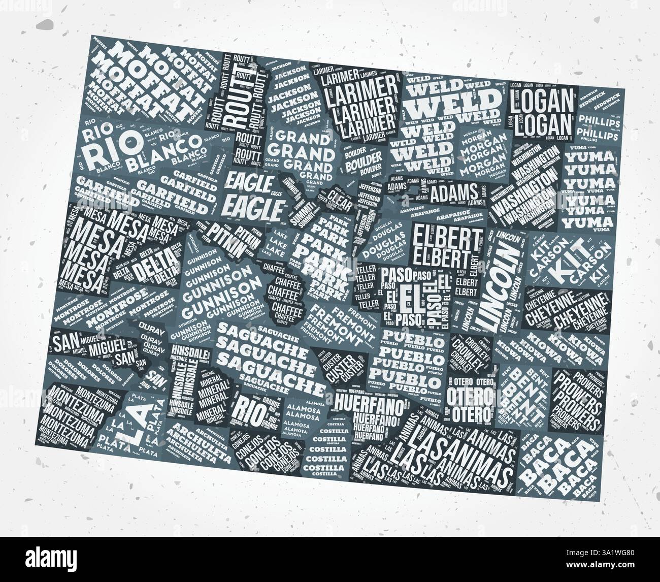 Colorado counties word clouds. State shape on textured background ...