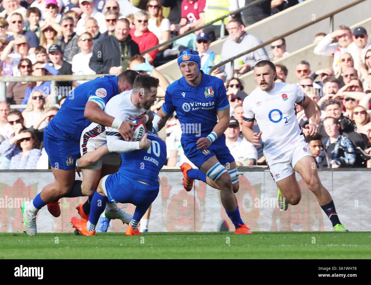 Ross Vincent of Italy (BLUE HAT) during Guinness Men's Six Nations Championship Round 4 between ...