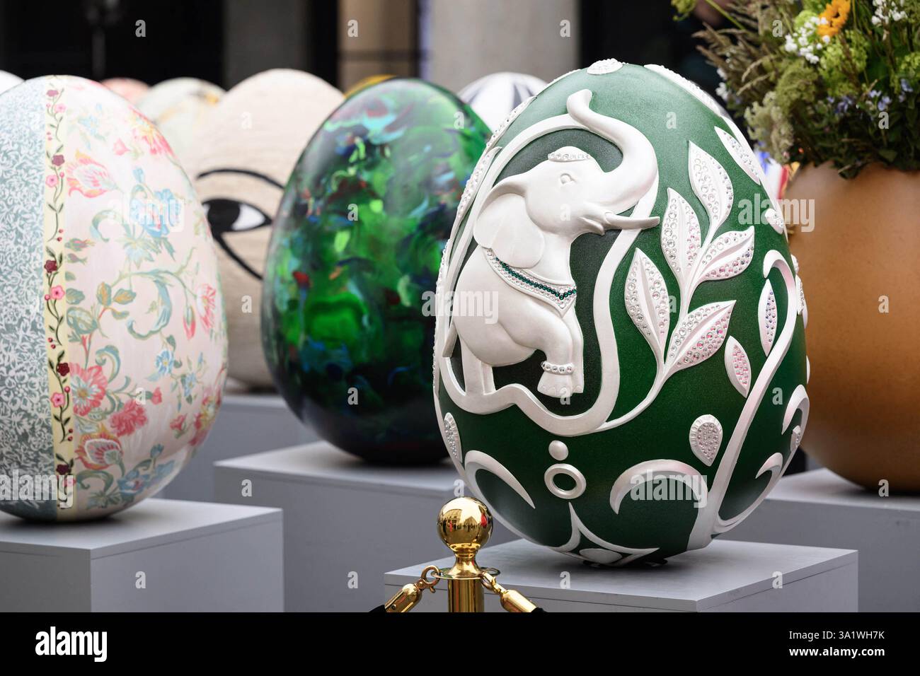 EDITORIAL USE ONLY General views of 100 egg sculptures, on display in ...